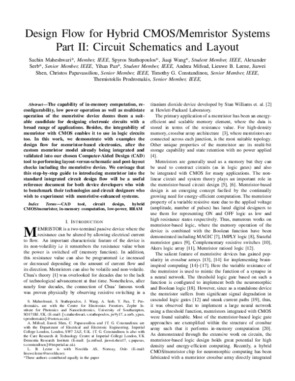 (PDF) Design Flow for Hybrid CMOS/Memristor Systems--Part II: Circuit Schematics and Layout