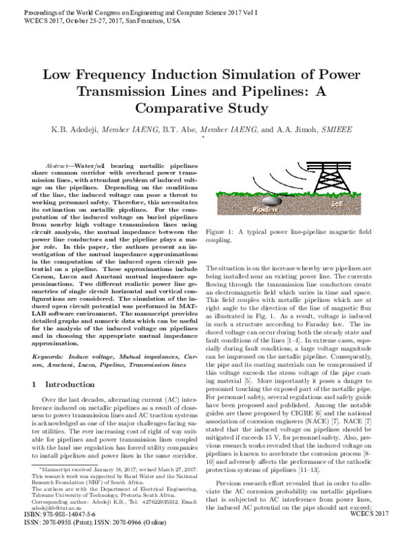 (PDF) Low Frequency Induction Simulation of Power Transmission Lines and Pipelines : A ...