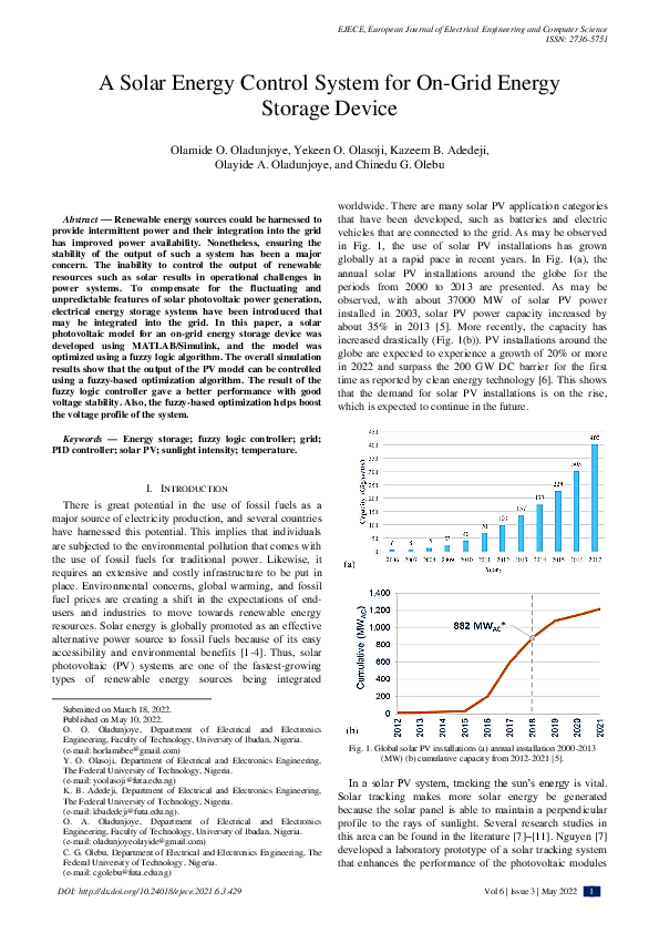 (PDF) A Solar Energy Control System for On-Grid Energy Storage Device