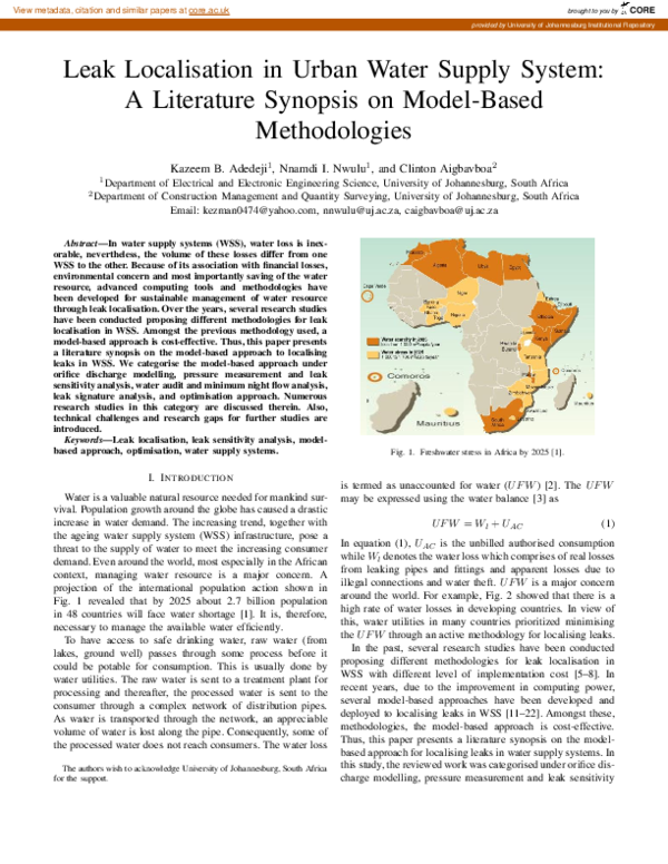 (PDF) Leak Localisation in Urban Water Supply System: A Literature Synopsis on Model-Based ...