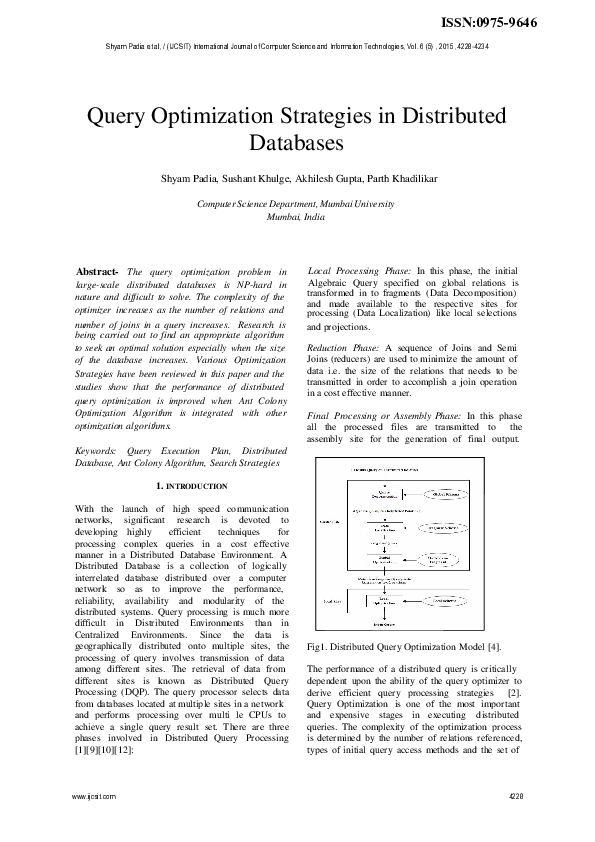 (PDF) Query Optimization Strategies in Distributed Databases