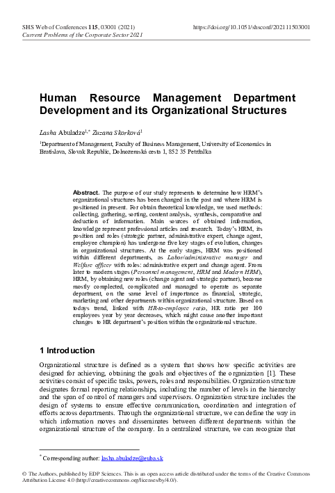 (PDF) Human Resource Management Department Development and its ...