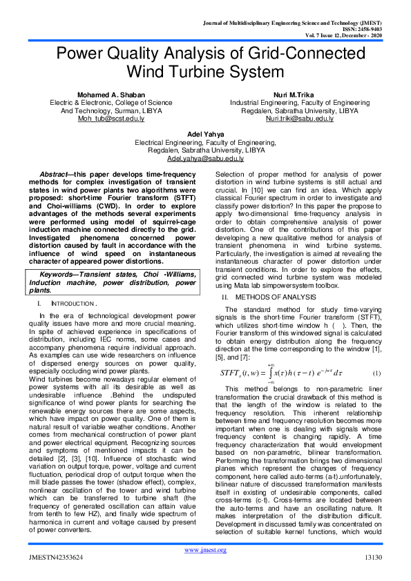 Pdf Power Quality Analysis Of Grid Connected Wind Turbine System
