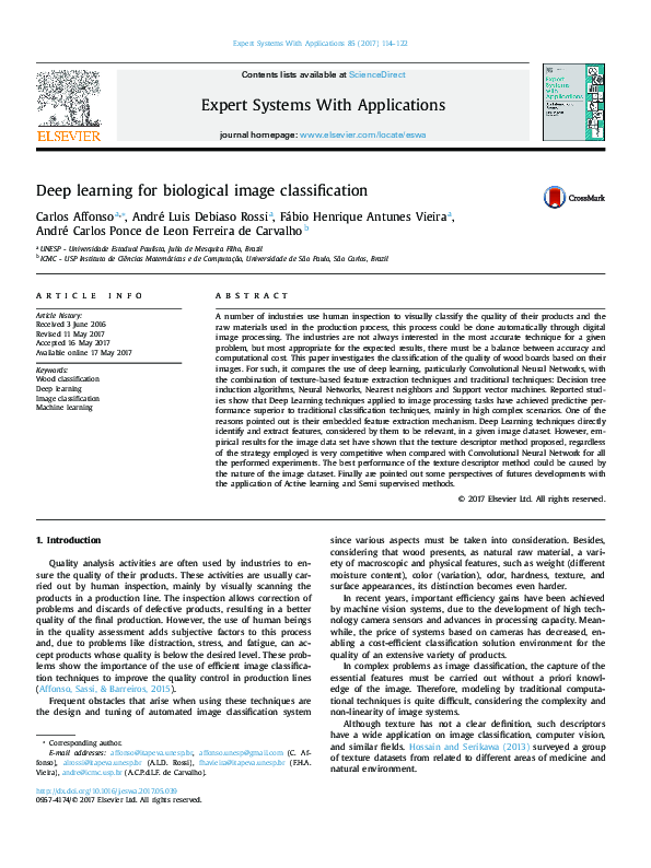 (PDF) Deep learning for biological image classification