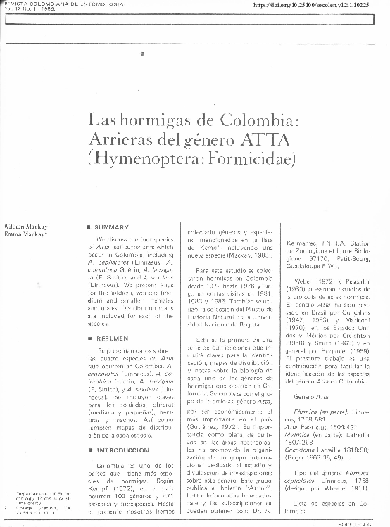 (PDF) Las hormigas de Colombia: Arrieras del género ATTA (Hymenoptera ...