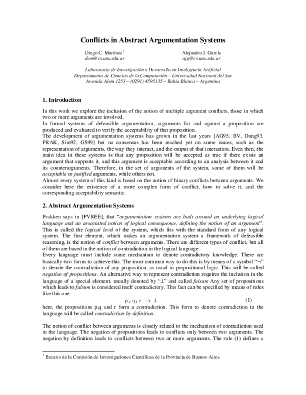 (PDF) Conflicts in abstract argumentation systems