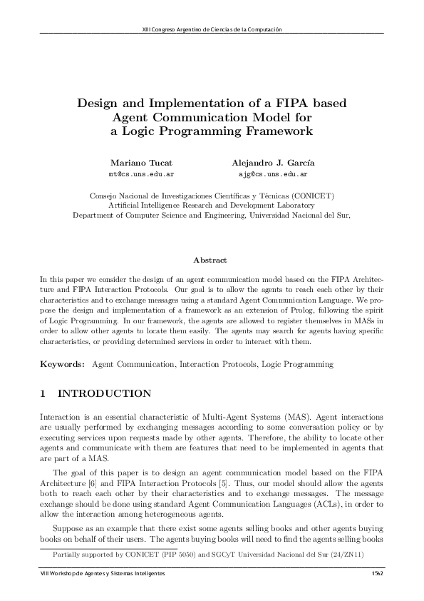 (PDF) Design and implementation of a FIPA based agent communication model for a logic ...