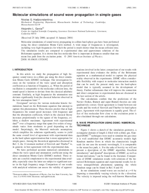 (PDF) Molecular simulations of sound wave propagation in simple gases | Alejandro Garcia ...