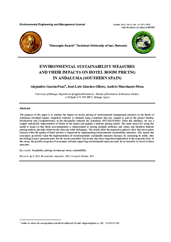 (PDF) Environmental Sustainability Measures and Their Impacts on Hotel ...