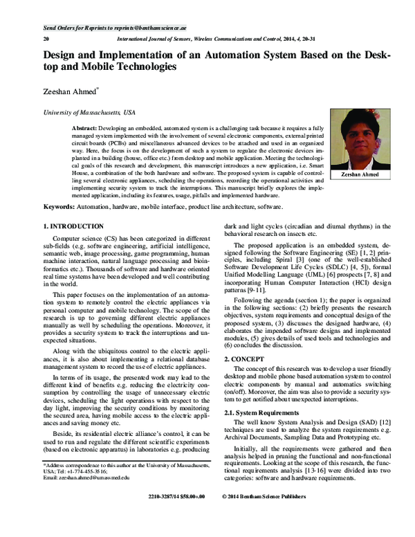 (PDF) Design and Implementation of an Automation System Based on the Desktop and Mobile Technologies