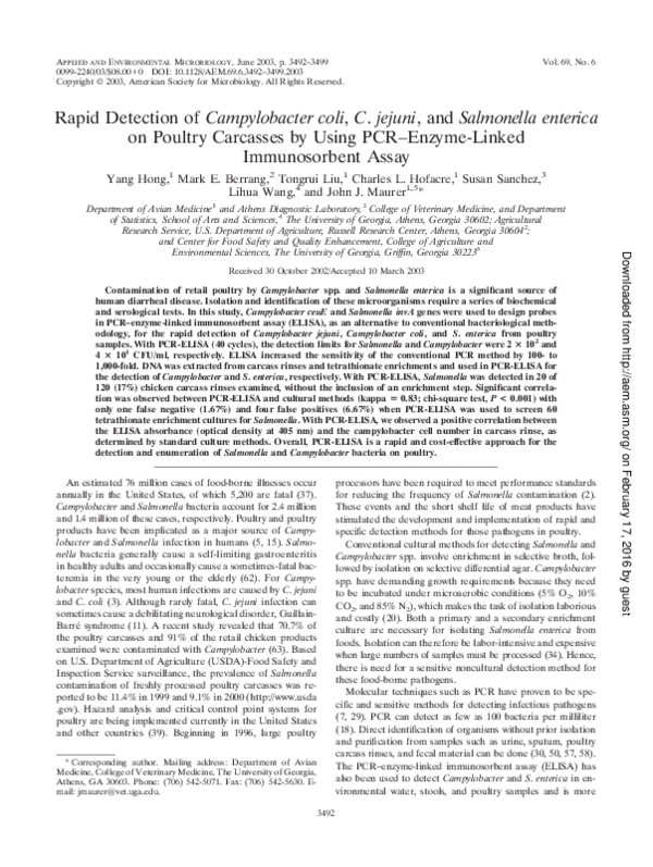 (PDF) Rapid Detection of Campylobacter coli , C. jejuni , and Salmonella enterica on Poultry ...