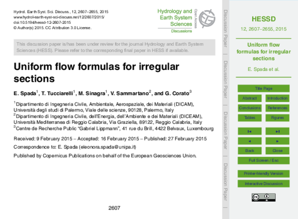 (PDF) Uniform flow formulas for irregular sections