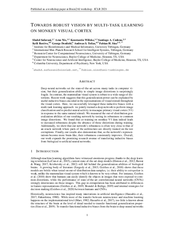 (PDF) Towards robust vision by multi-task learning on monkey visual cortex