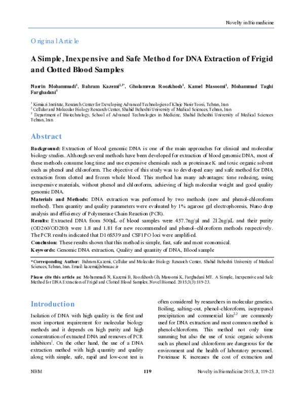 (PDF) A Simple, Inexpensive and Safe Method for DNA Extraction of ...