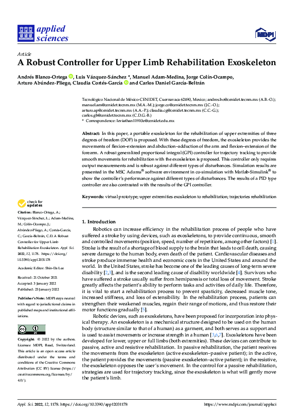 (PDF) A Robust Controller for Upper Limb Rehabilitation Exoskeleton