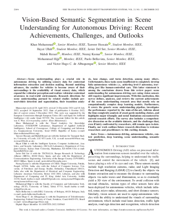 Pdf Vision Based Semantic Segmentation In Scene Understanding For Autonomous Driving Recent