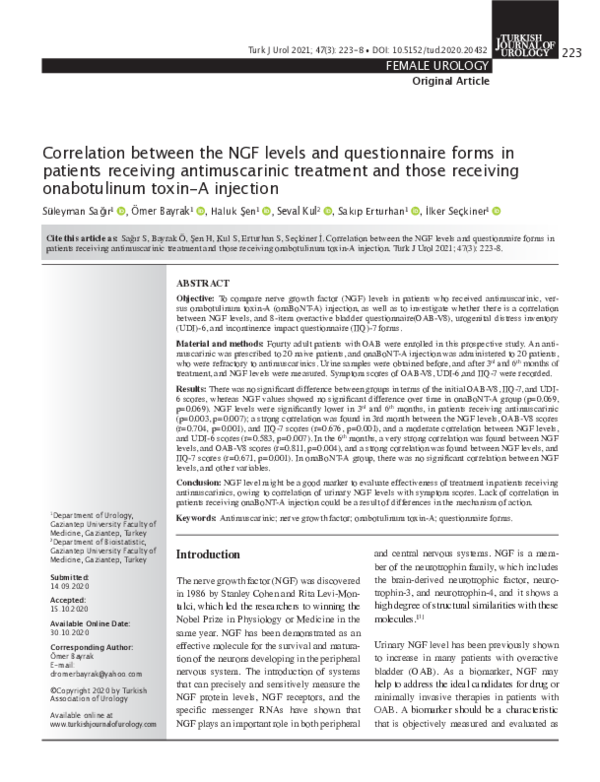 (PDF) Correlation between the NGF levels and questionnaire forms in ...