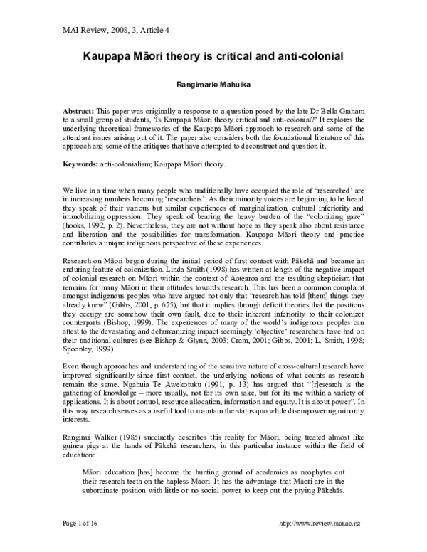 (PDF) Kaupapa Māori theory is critical and anti-colonial