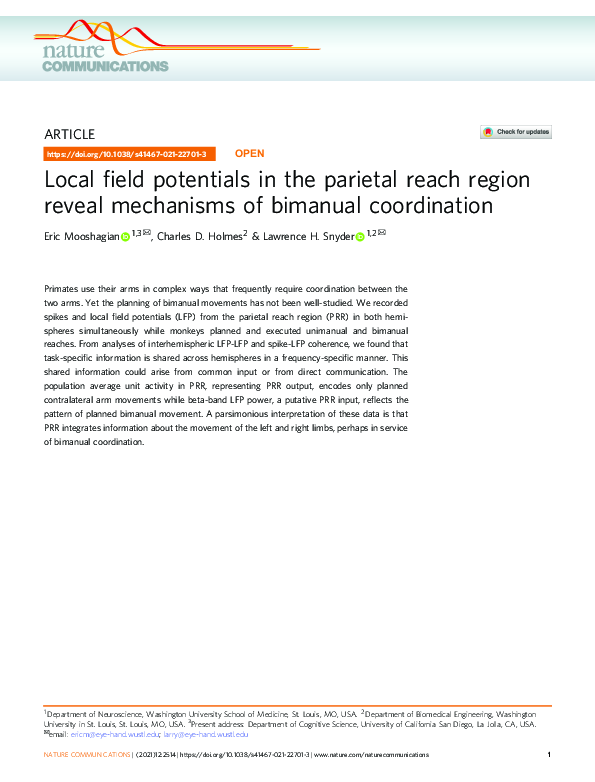 (PDF) Local field potentials in the parietal reach region reveal ...
