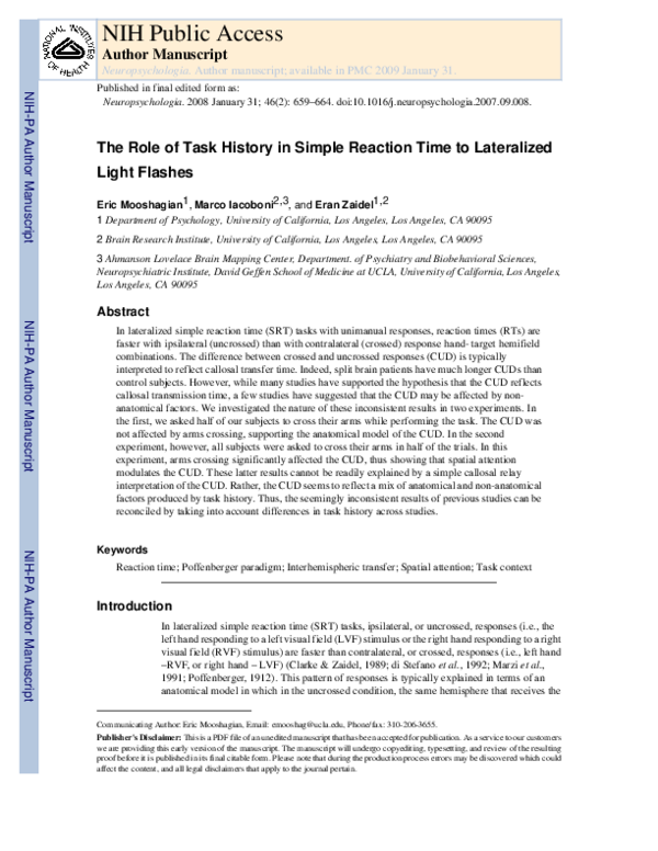 (PDF) The role of task history in simple reaction time to lateralized light flashes