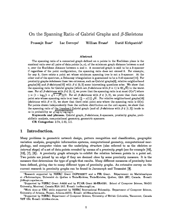 (PDF) On the Spanning Ratio of Gabriel Graphs and beta-Skeletons