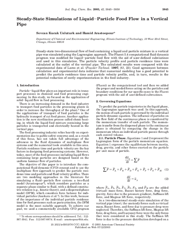 (PDF) Steady-State Simulations of Liquid−Particle Food Flow in a Vertical Pipe