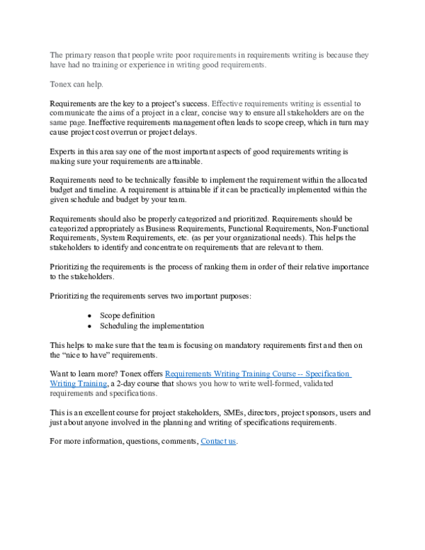 (DOC) Requirements Writing: The Key to Your Project's Success
