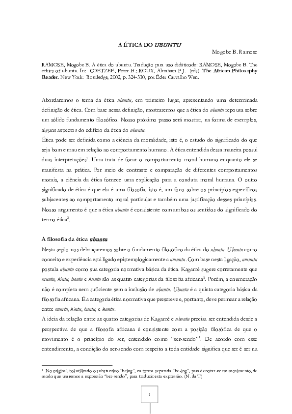 (PDF) Mogobe b. ramose - a ética do ubuntu