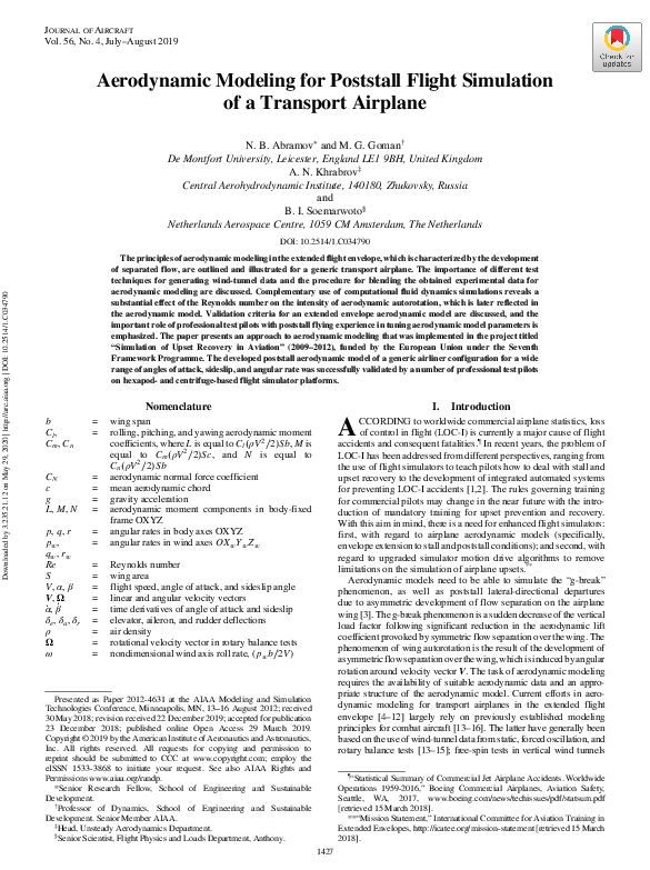 Pdf Aerodynamic Modeling For Poststall Flight Simulation Of A Transport Airplane
