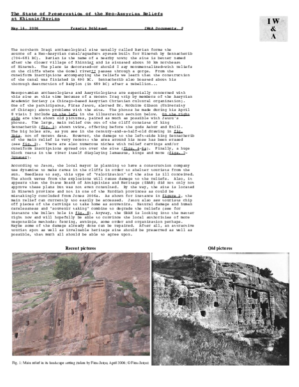 (PDF) The State of Preservation of the Neo-Assyrian Reliefs at Khinnis ...