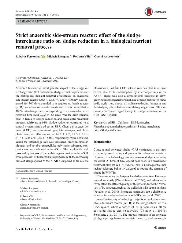 (PDF) Strict anaerobic side-stream reactor: effect of the sludge ...