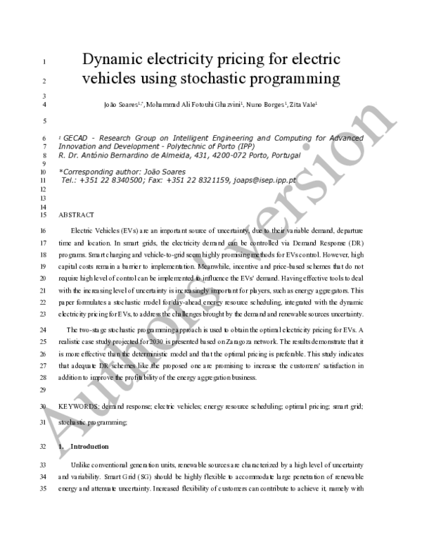 Pdf Dynamic Electricity Pricing For Electric Vehicles Using