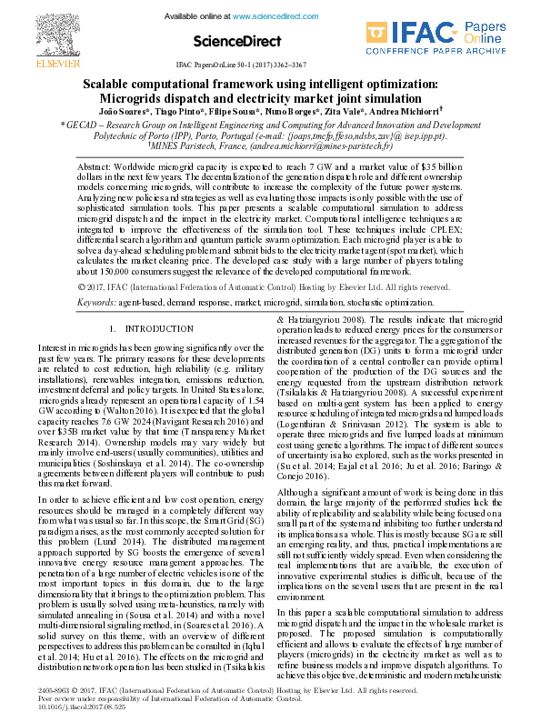Pdf Scalable Computational Framework Using Intelligent Optimization Microgrids Dispatch And