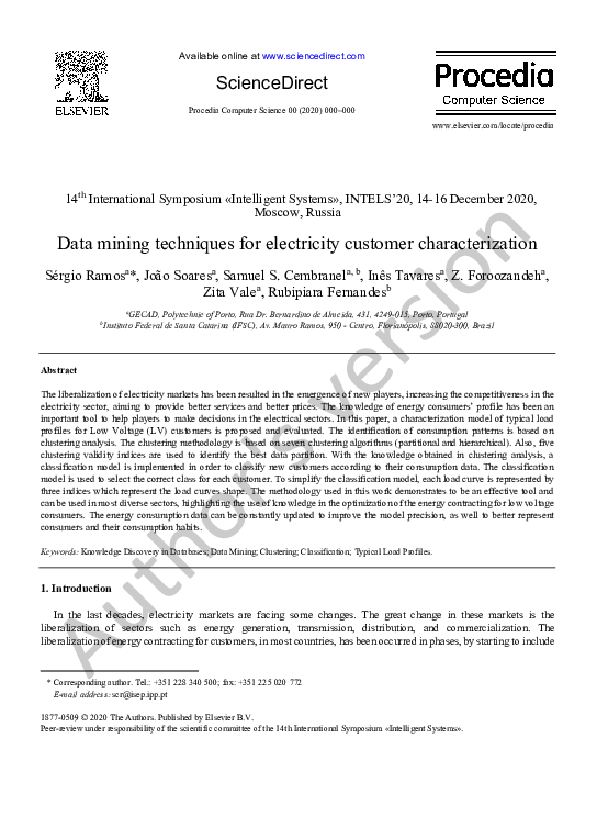Pdf Data Mining Techniques For Electricity Customer Characterization 2094