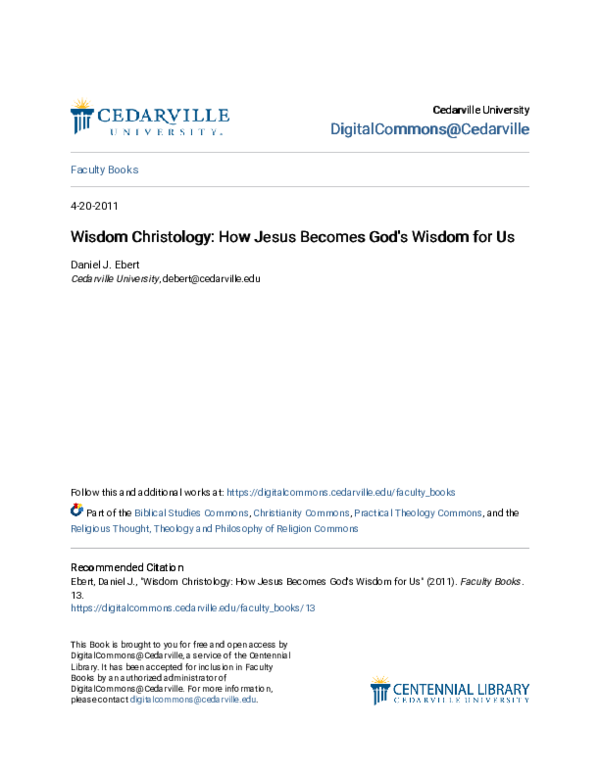 (PDF) Wisdom Christology: How Jesus Becomes God's Wisdom for Us