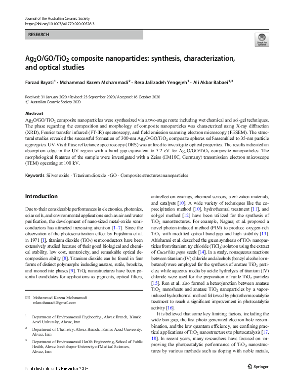 (PDF) Ag2O/GO/TiO2 composite nanoparticles: synthesis, characterization ...