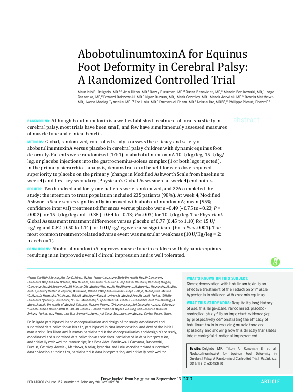 (PDF) AbobotulinumtoxinA for Equinus Foot Deformity in Cerebral Palsy ...