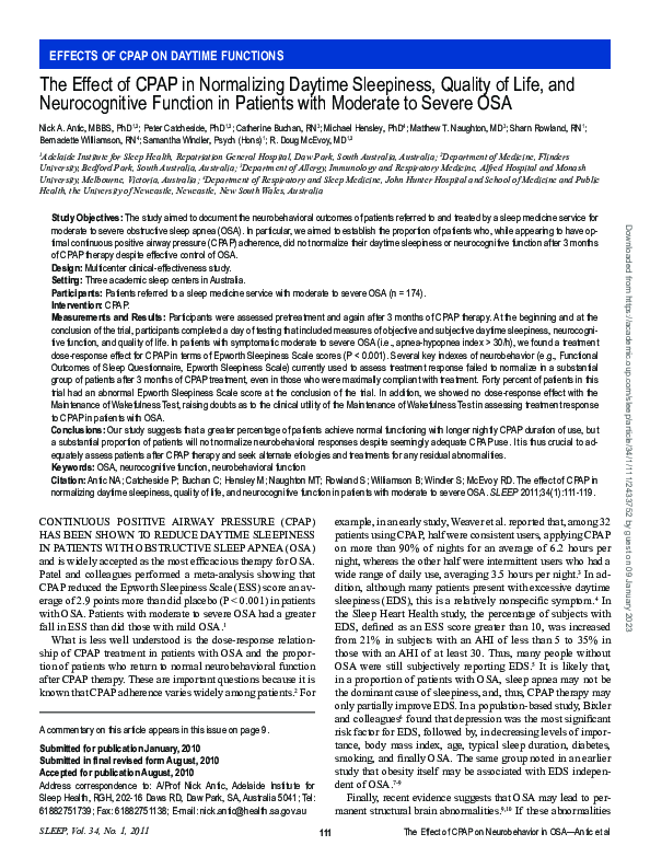 (PDF) The Effect of CPAP in Normalizing Daytime Sleepiness, Quality of ...