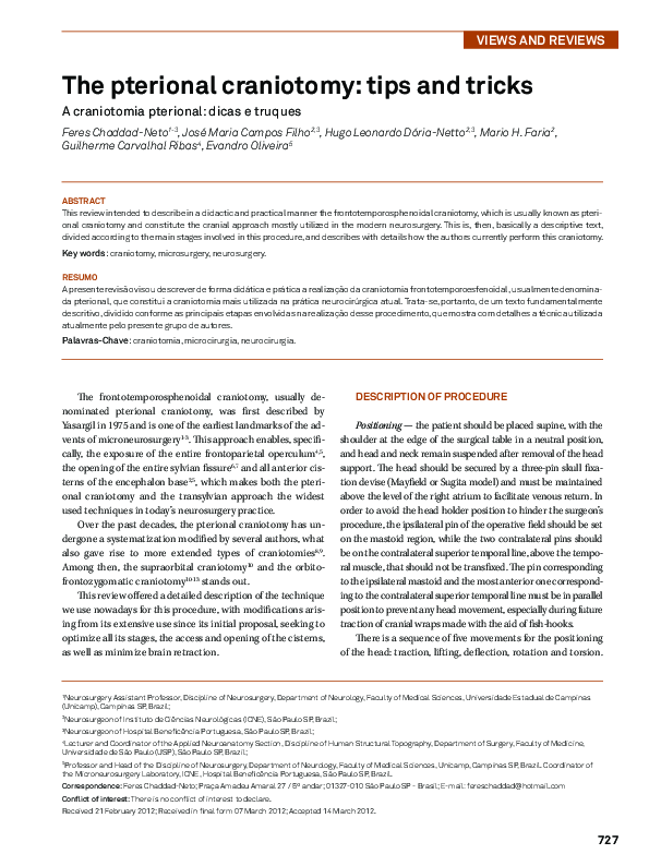 (PDF) The pterional craniotomy: tips and tricks