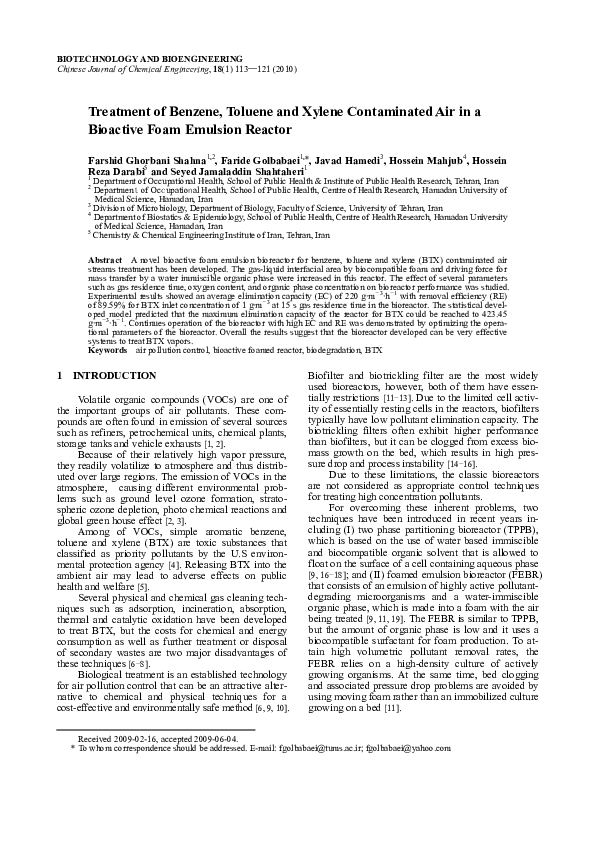 (PDF) Treatment of Benzene, Toluene and Xylene Contaminated Air in a ...