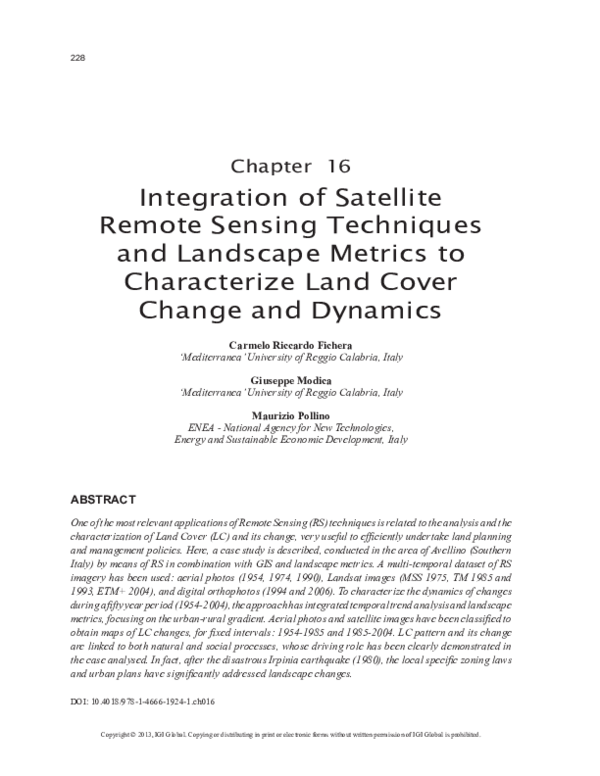 (PDF) Integration of Satellite Remote Sensing Techniques and Landscape Metrics to Characterize ...