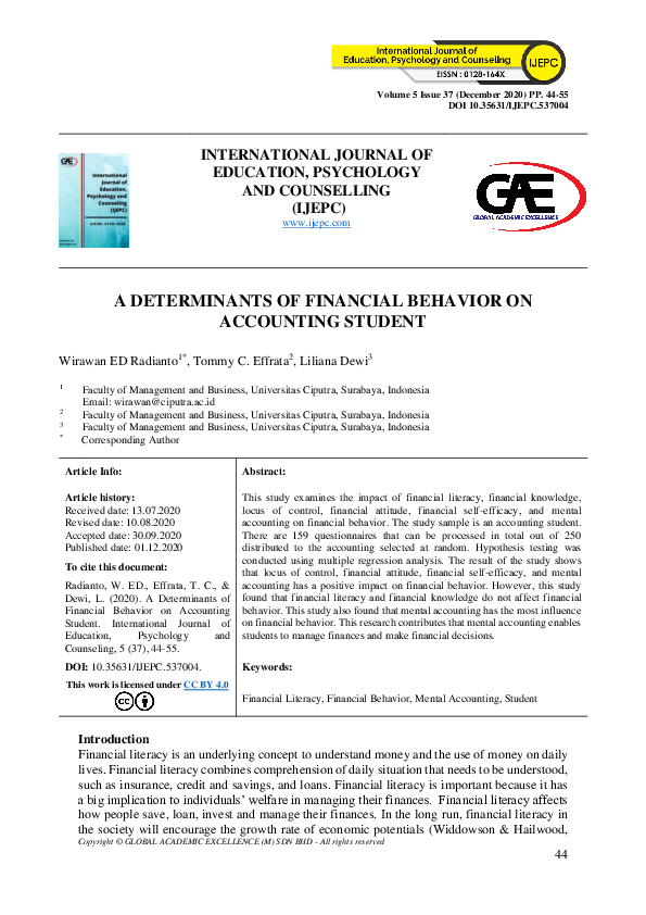 (PDF) A Determinants of Financial Behavior on Accounting Student