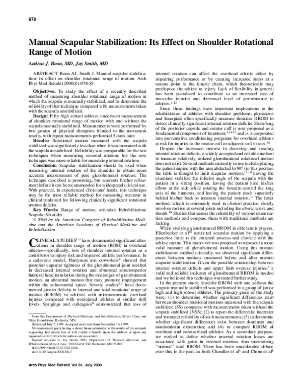 (PDF) Manual scapular stabilization: Its effect on shoulder rotational ...