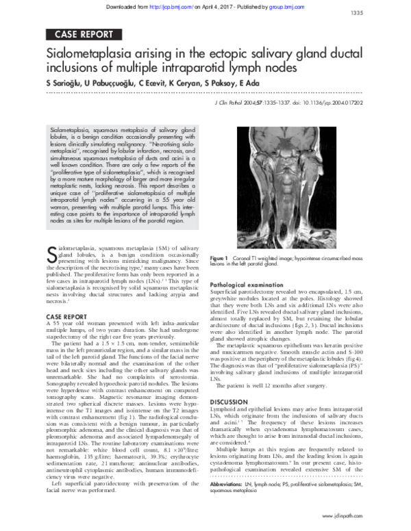 (PDF) Sialometaplasia arising in the ectopic salivary gland ductal ...