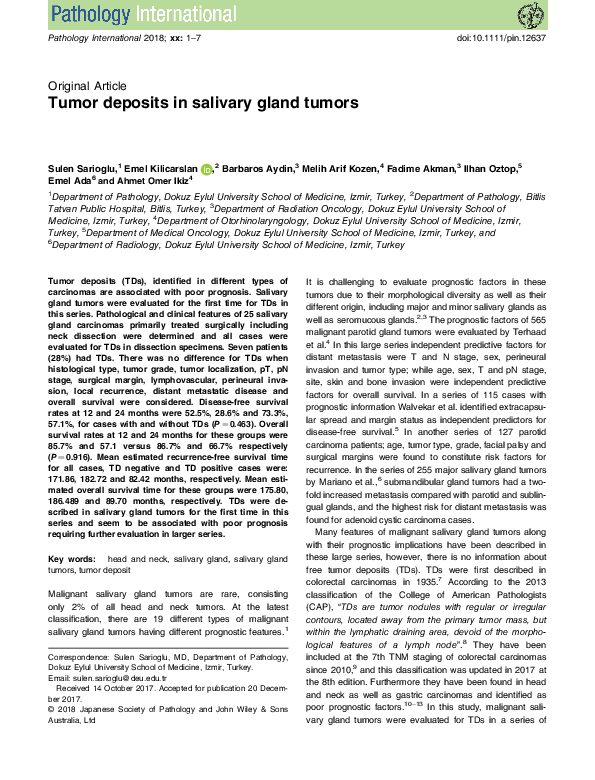 (PDF) Tumor deposits in salivary gland tumors
