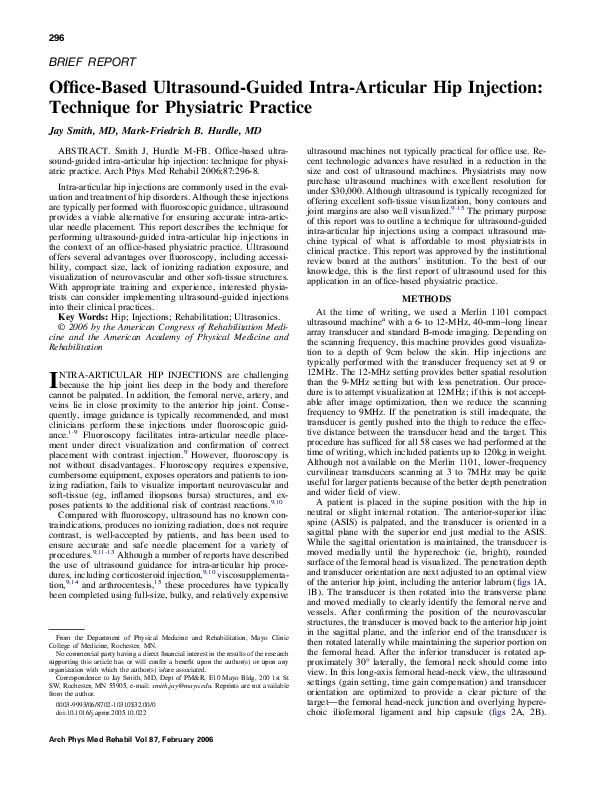 (PDF) Office-Based Ultrasound-Guided Intra-Articular Hip Injection ...