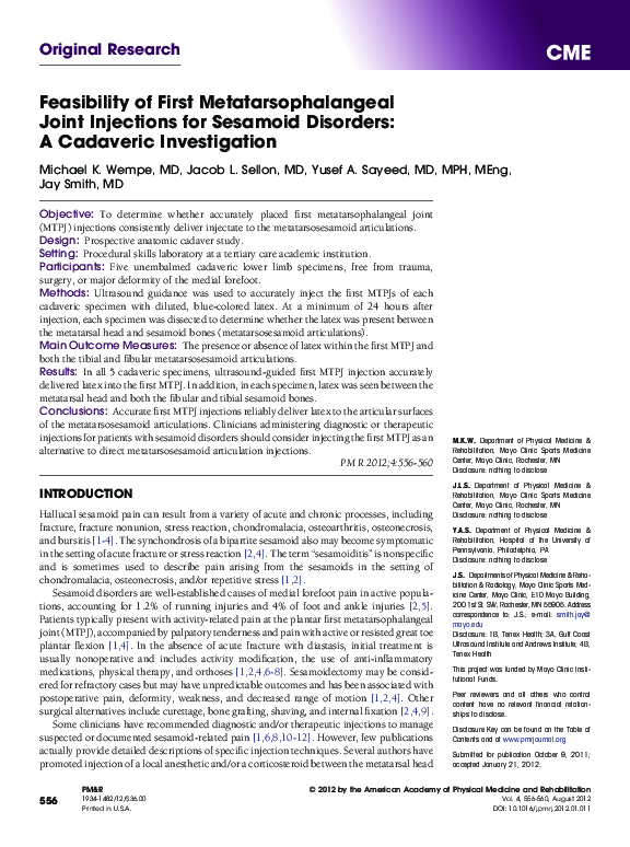 (PDF) Feasibility of First Metatarsophalangeal Joint Injections for ...