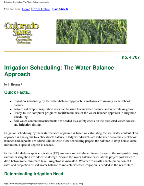 (PDF) Irrigation scheduling : the water balance approach