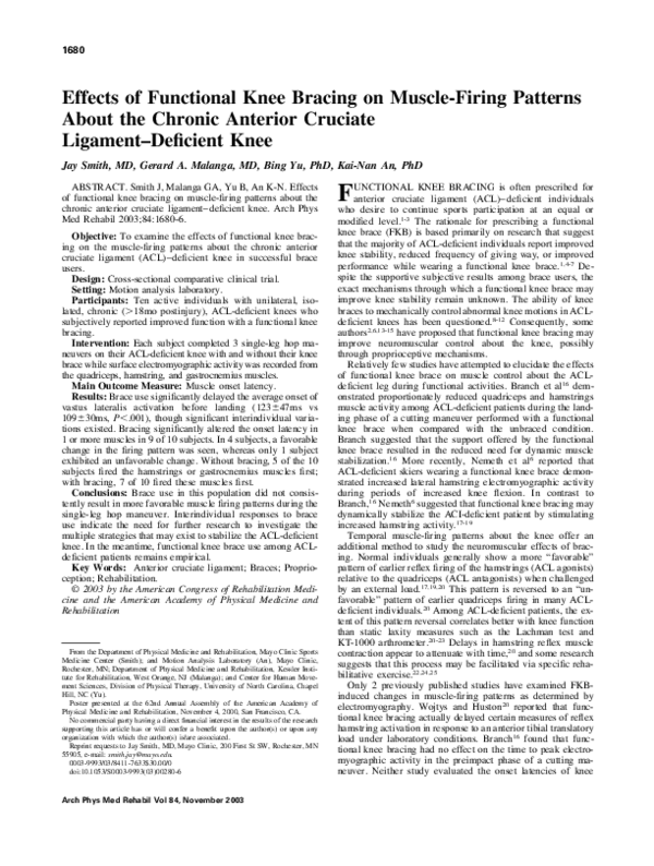 (PDF) Effects of functional knee bracing on muscle-firing patterns ...