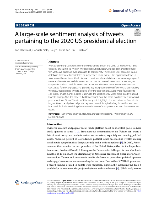 (PDF) A Large-Scale Sentiment Analysis of Tweets Pertaining To The 2020 ...